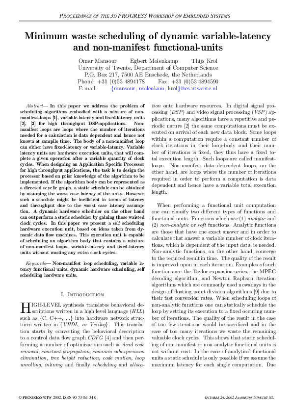 (PDF) Minimum Waste Scheduling of dynamic variable-latency and non-manifest functional units