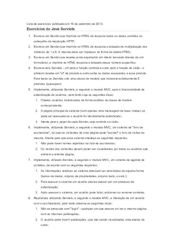 Pdf Exercícios De Java Servlets