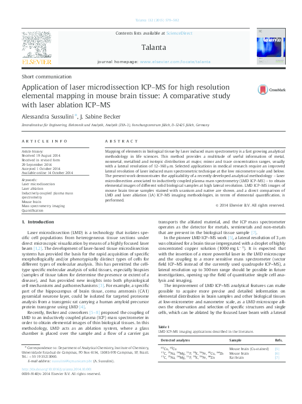 (PDF) Application of laser microdissection ICP-MS for high resolution ...