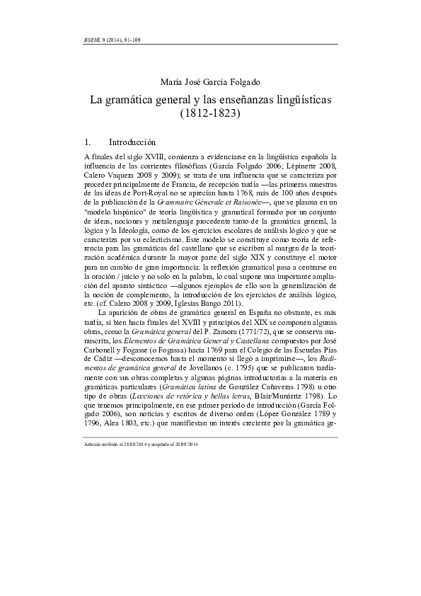 (PDF) La gramática general y las enseñanzas lingüísticas (1812-1823)