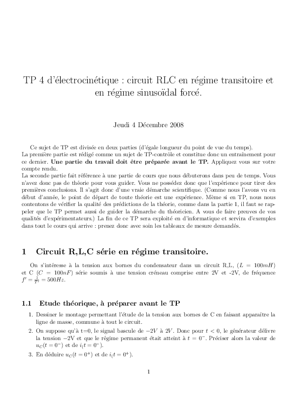 (PDF) TP4 electrocinetique RLC
