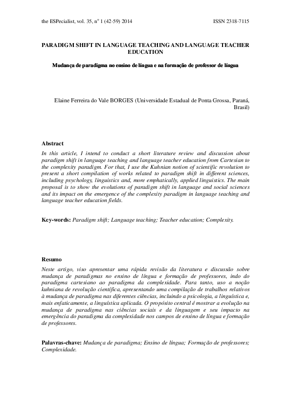 (PDF) Paradigm shift in language teaching and language teacher education
