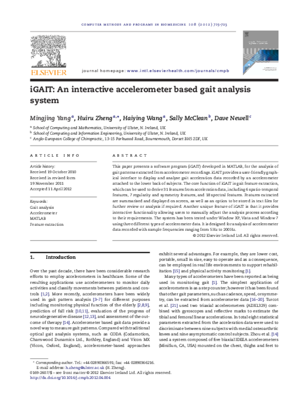 Pdf Igait An Interactive Accelerometer Based Gait Analysis System