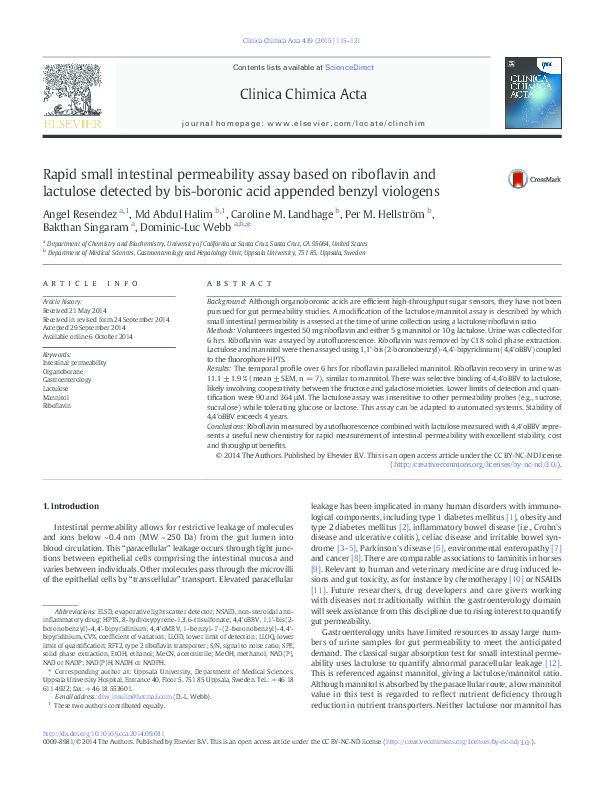 (PDF) Rapid small intestinal permeability assay based on riboflavin and ...