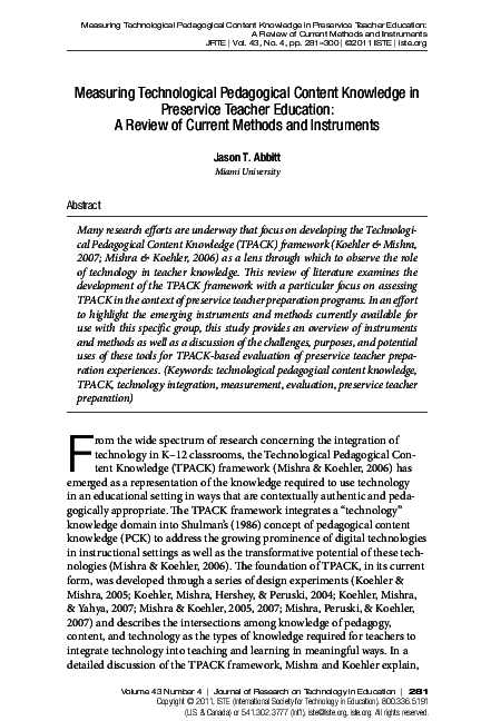 (PDF) Measuring Technological Pedagogical Content Knowledge in ...