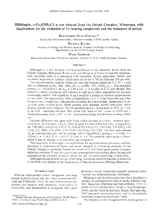 (PDF) Saini-Eidukat, B., Kucha, H., and Keppler, H. (1994) Hibbingite ...