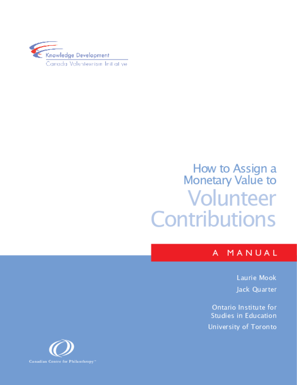 (PDF) How to assign a monetary value to volunteer contributions: A manual