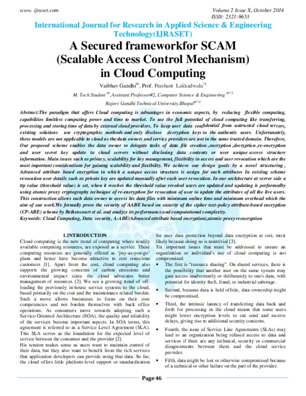 A Secured Framework For Scalable Access Control Mechanism in Cloud Computing