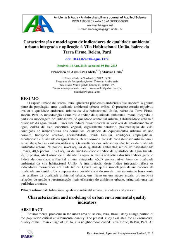 (PDF) Characterization and modeling of urban environmental quality ...