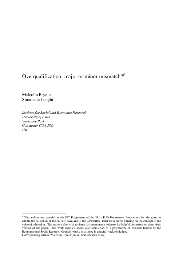 (PDF) Overqualification, Major or Minor Mismatch