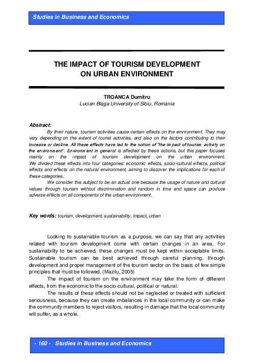 (PDF) Journal 5 - The Impact of Tourism Development on Urban Environment