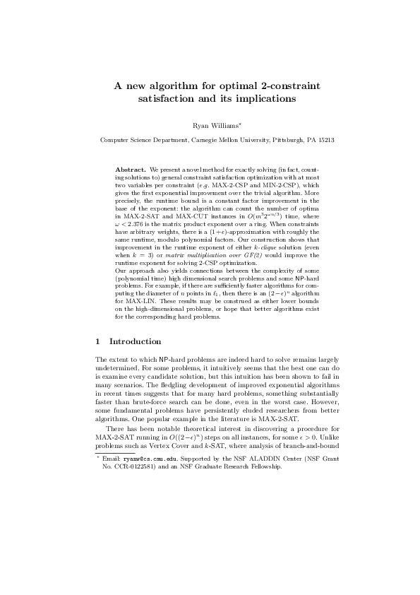 (PDF) A new algorithm for optimal 2-constraint satisfaction and its implications