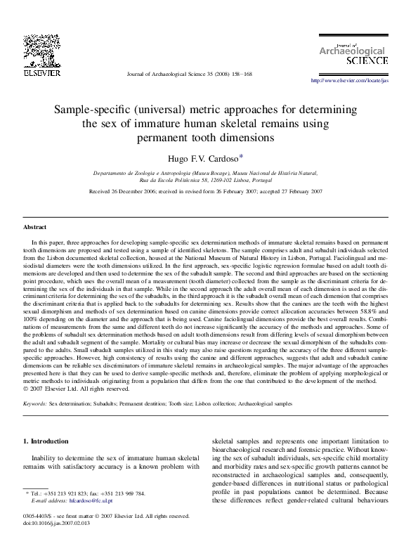 Sample Specific Universal Metric Approaches For Determining The Sex