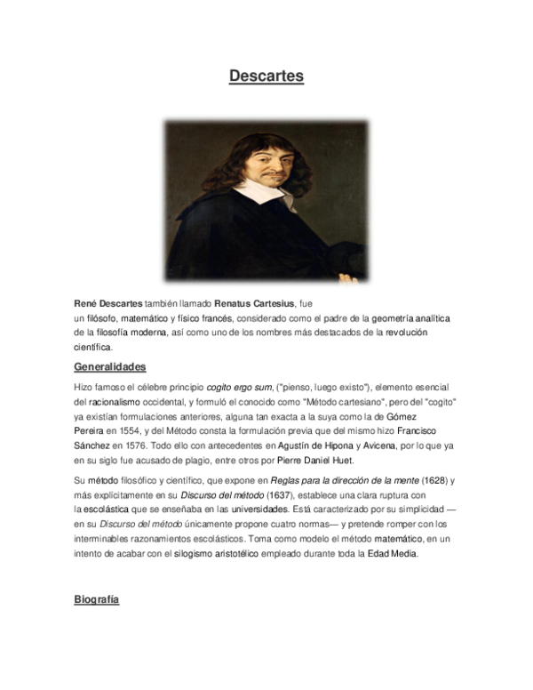(DOC) Descartes René Descartes también llamado Renatus Cartesius