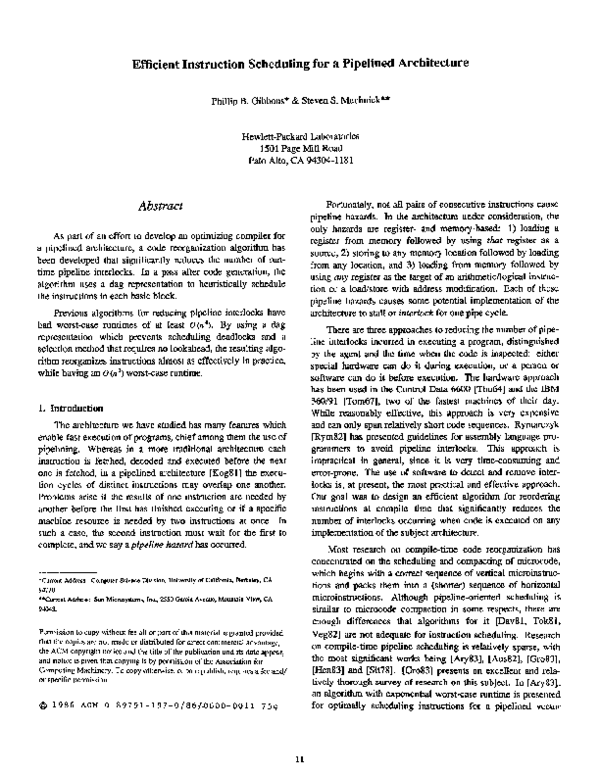 (PDF) Efficient instruction scheduling for a pipelined architecture