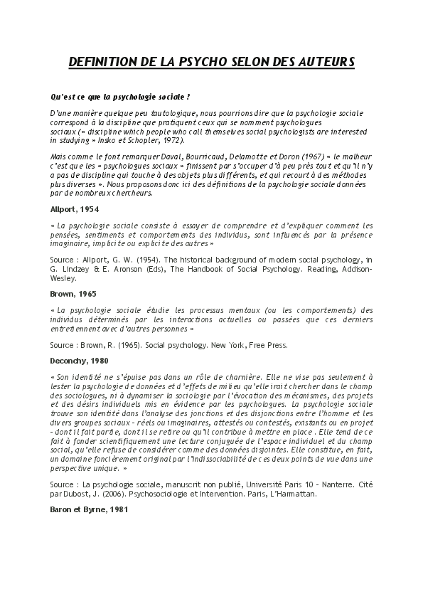 (DOC) DEFINITION DE LA PSYCHO SELON DES AUTEURS