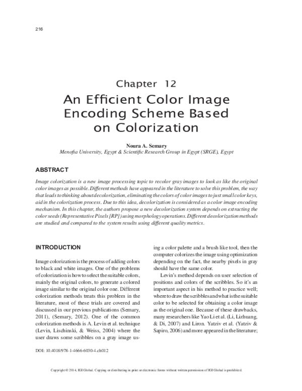 (PDF) An Efficient Color Image Encoding Scheme Based on Colorization