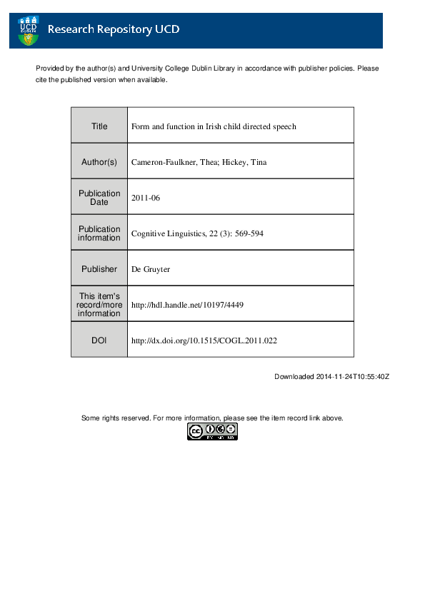 (PDF) Form and Function in Child Directed Speech