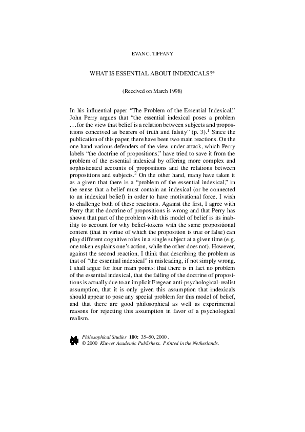 What is Essential About Indexicals