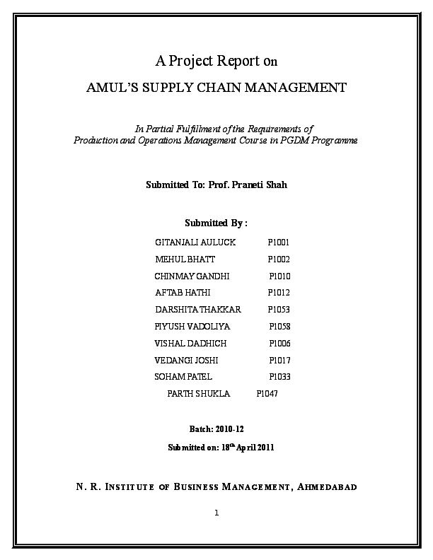 (DOC) A Project Report on AMUL'S SUPPLY CHAIN MANAGEMENT
