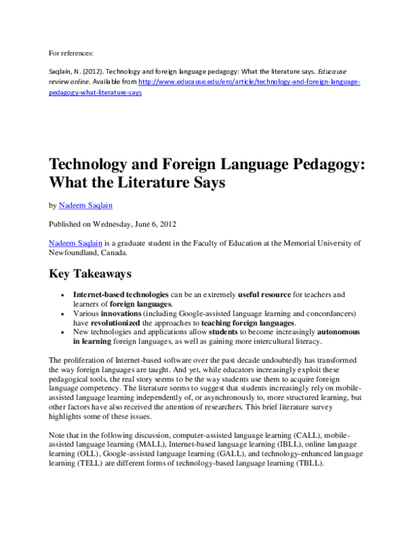 (PDF) Integrating Technology in Language Teaching