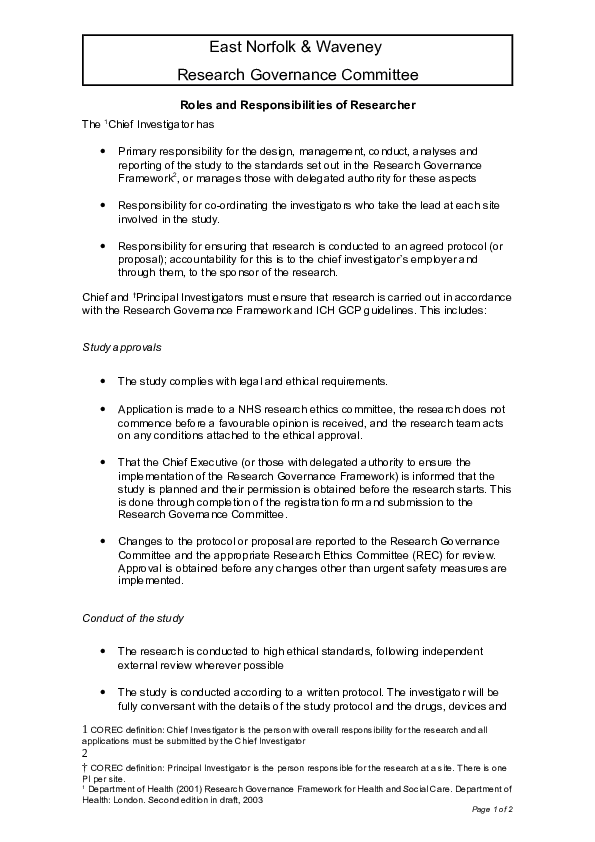 (DOC) Roles and Responsibilities of Researcher