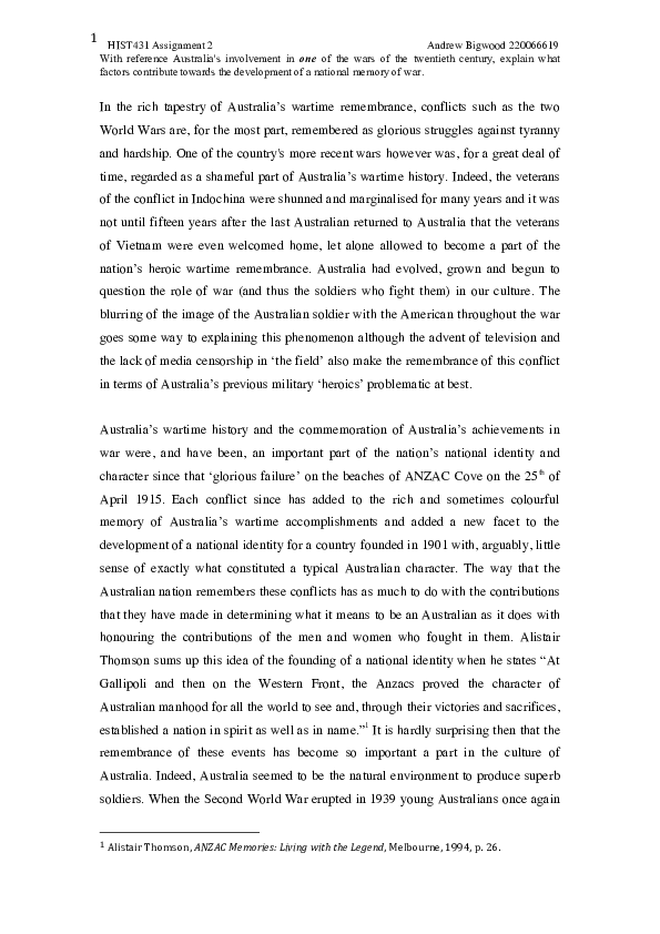 (PDF) Australia's memory of war