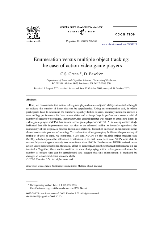 (PDF) Enumeration-versus-multiple-object-tracking-The-case-of-action-video-game-players(Green ...