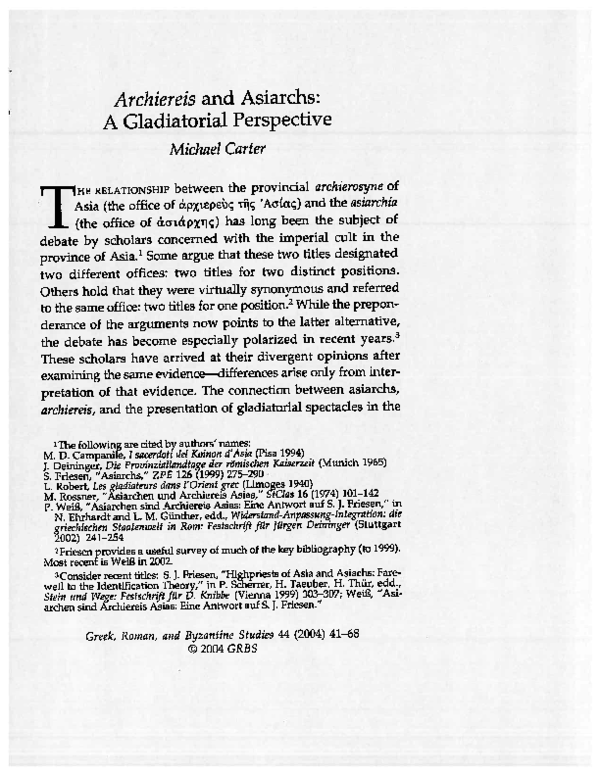 (PDF) “Archiereis and Asiarchs: A Gladiatorial Perspective”. Greek ...