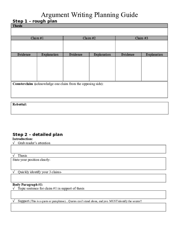 (DOC) Argument Writing Planning Guide