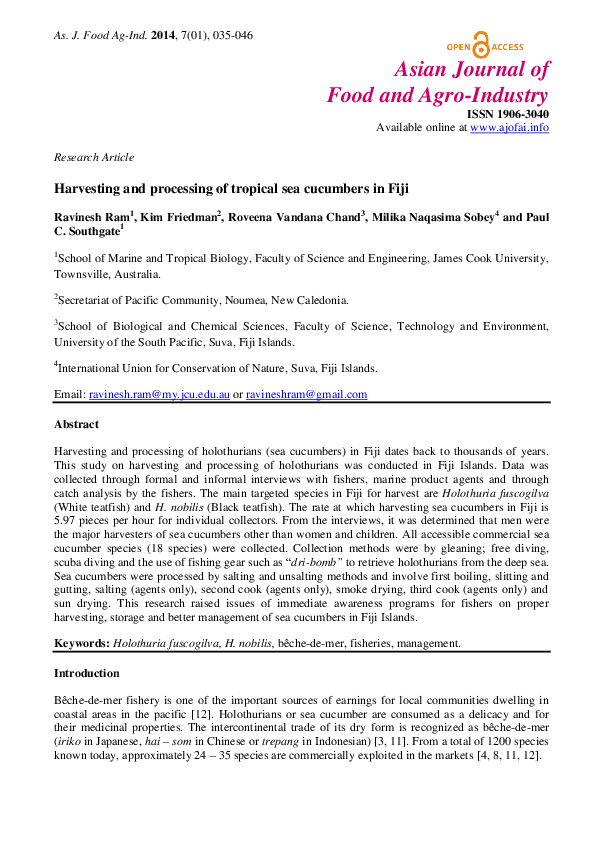 Asian Journal of Food and Agro-Industry Harvesting and processing of ...
