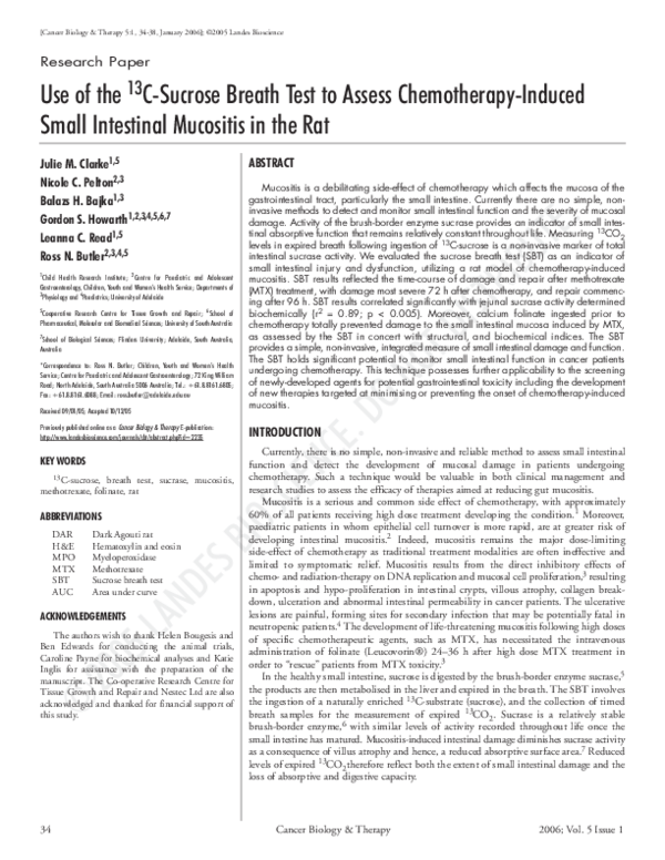 (PDF) Use of the 13C-Sucrose Breath Test to Assess Chemotherapy-Induced ...
