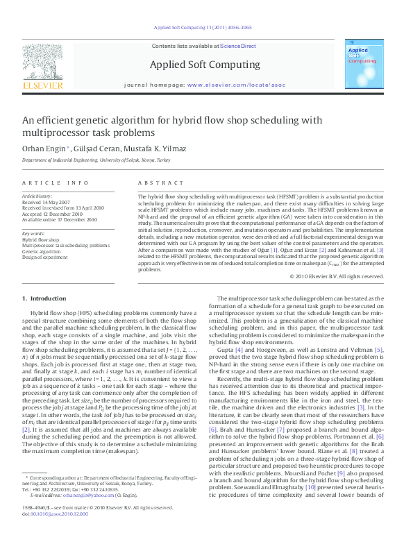 Pdf An Efficient Genetic Algorithm For Hybrid Flow Shop Scheduling With Multiprocessor Task