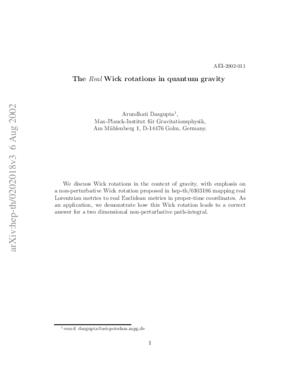(PDF) The Real Wick Rotations in Quantum Gravity | Arundhati Dasgupta ...