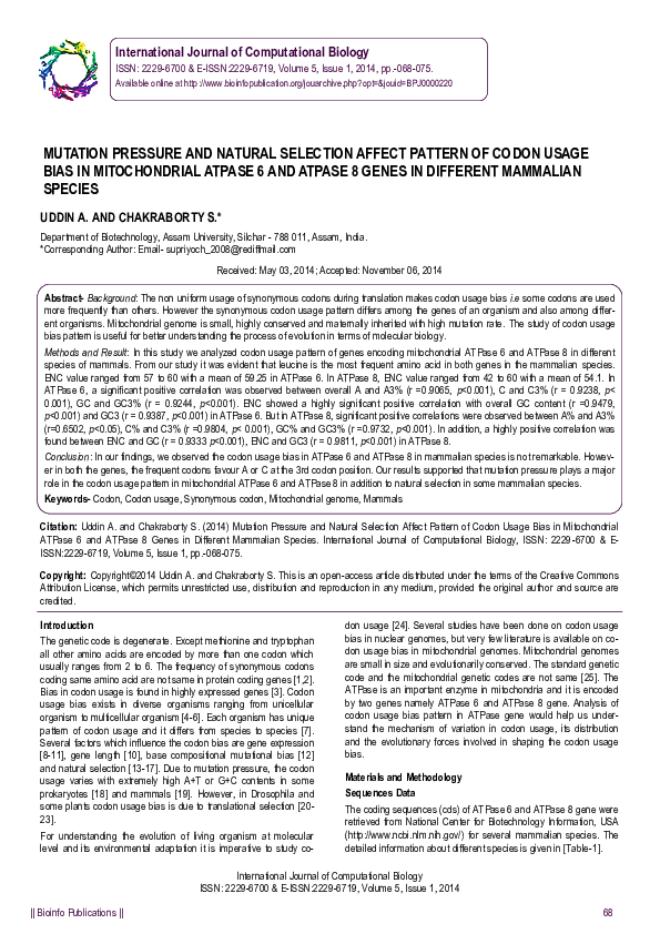 Pdf Mutation Pressure And Natural Selection Affect Pattern Of Codon Usage Bias In