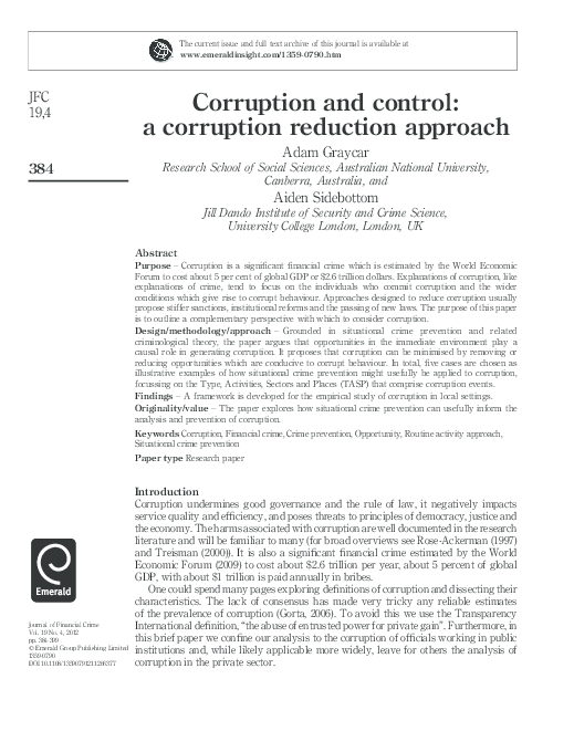 (PDF) Corruption and control: a corruption reduction approach
