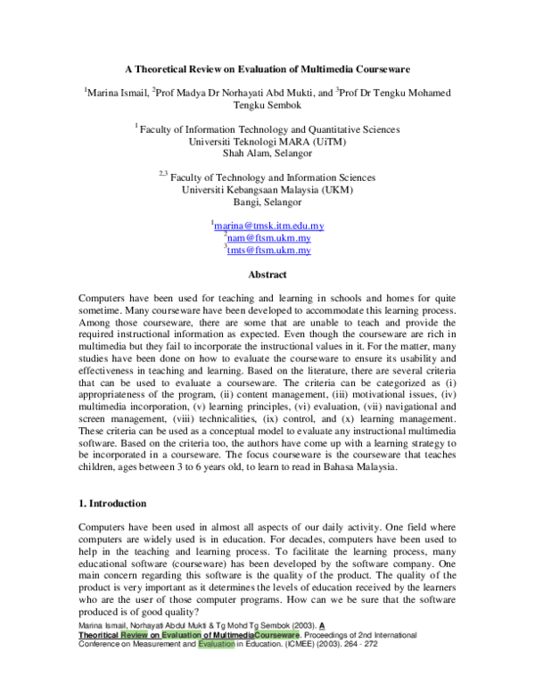 (PDF) A Theoretical Review on Evaluation of Multimedia Courseware