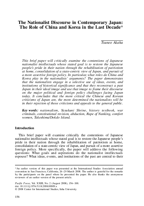 (PDF) The Nationalist Discourse in Contemporary Japan: The Role of ...