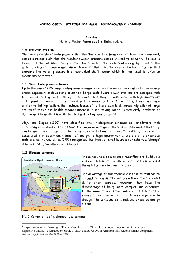 (PDF) HYDROLOGICAL STUDIES FOR SMALL HYDROPOWER PLANNING