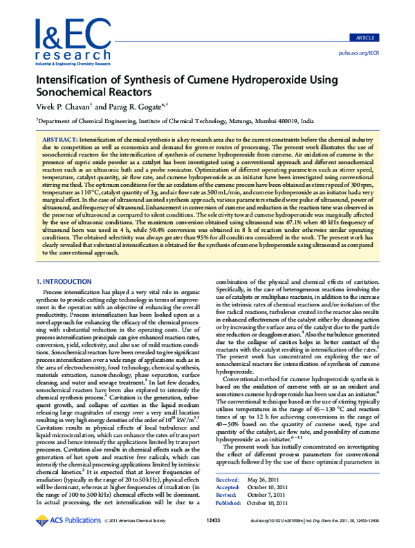 (PDF) Intensification of Synthesis of Cumene Hydroperoxide Using ...