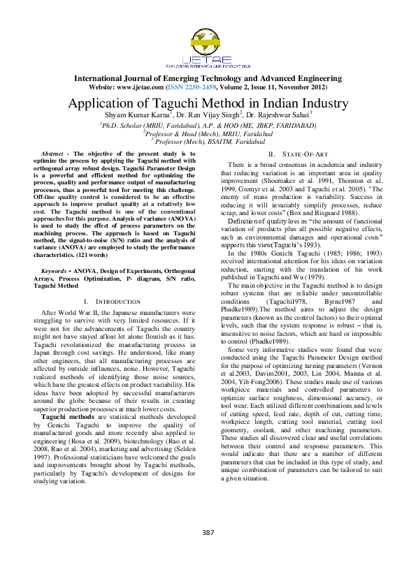 (PDF) An Overview on Taguchi Method | Arvind Chaudhary - Academia.edu