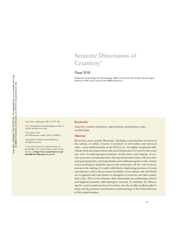 (PDF) Semiotic Dimensions of Creativity