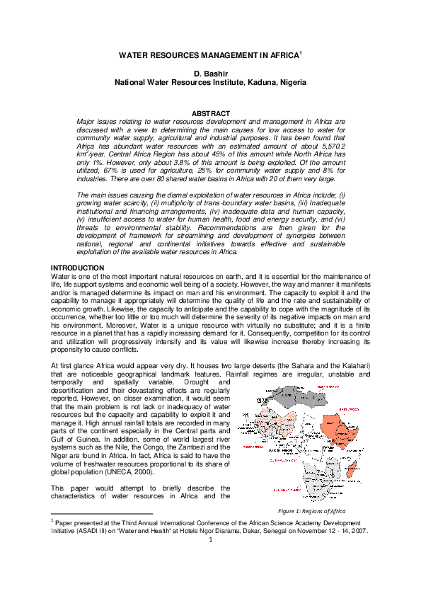 (PDF) WATER RESOURCES MANAGEMENT IN AFRICA