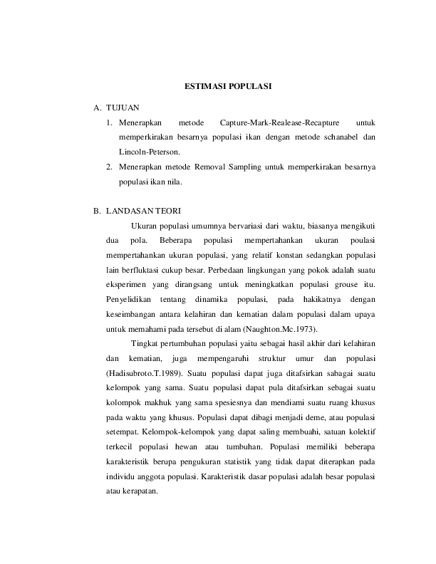 (DOC) Laporan ekologi Estimasi Populasi