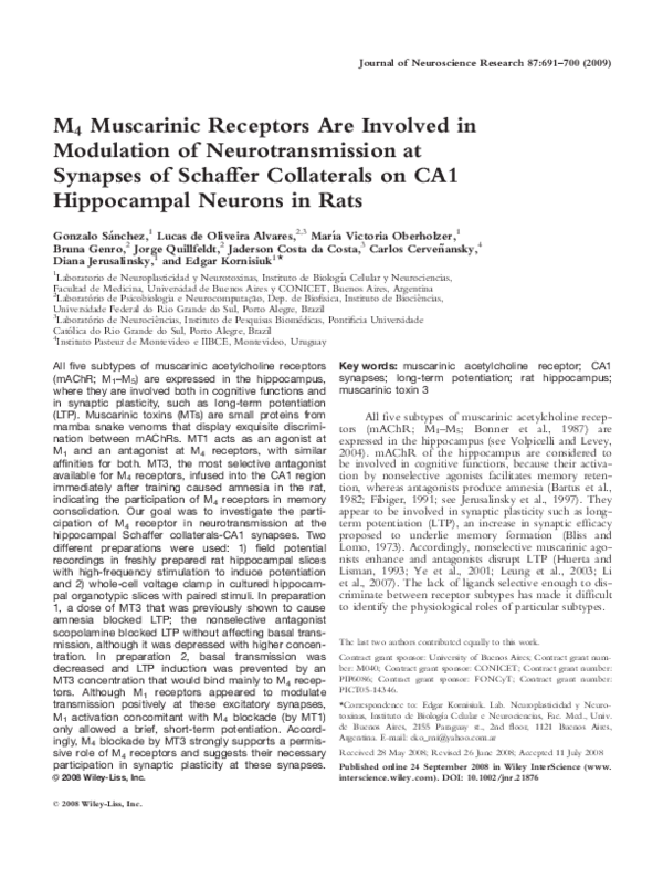 (PDF) M4 Muscarinic Receptors Are Involved in Modulation of ...