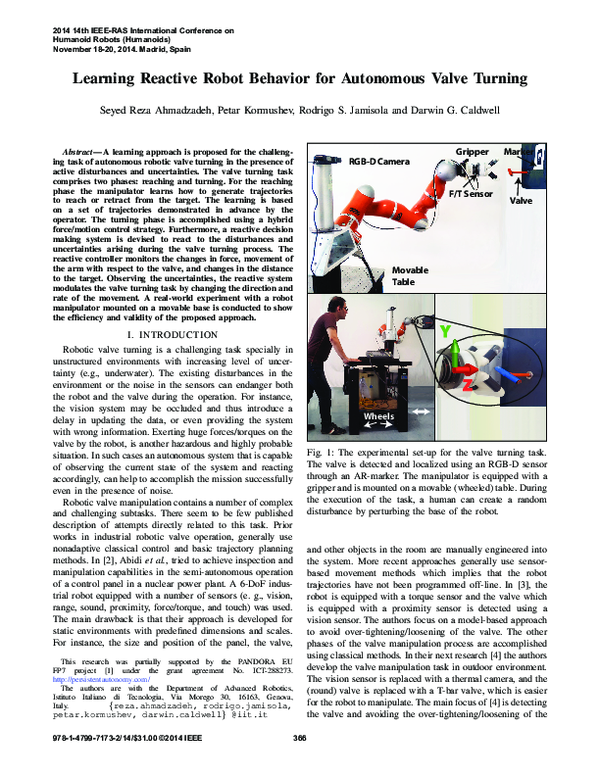 (PDF) Learning reactive robot behavior for autonomous valve turning (PDF) Learning reactive robot behavior for autonomous valve turning
