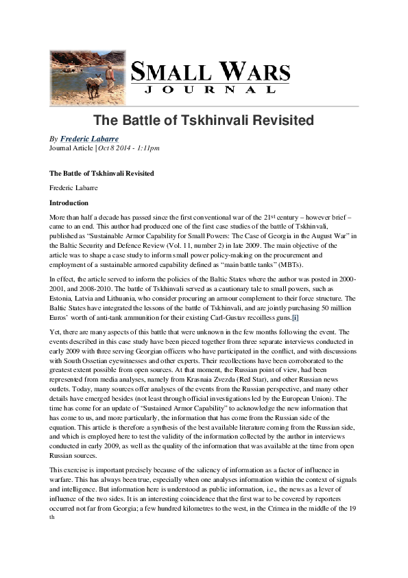 (PDF) The Battle of Tskhinvali Revisited