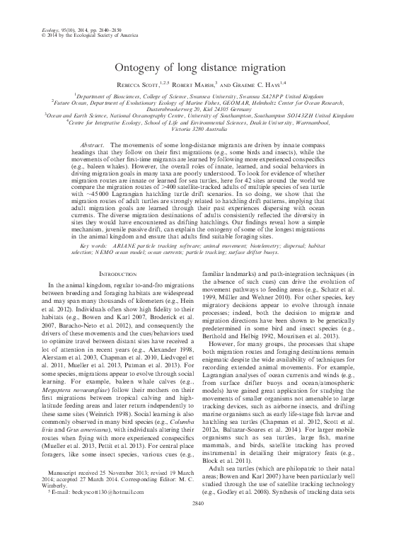 (PDF) Ontogeny of long distance migration