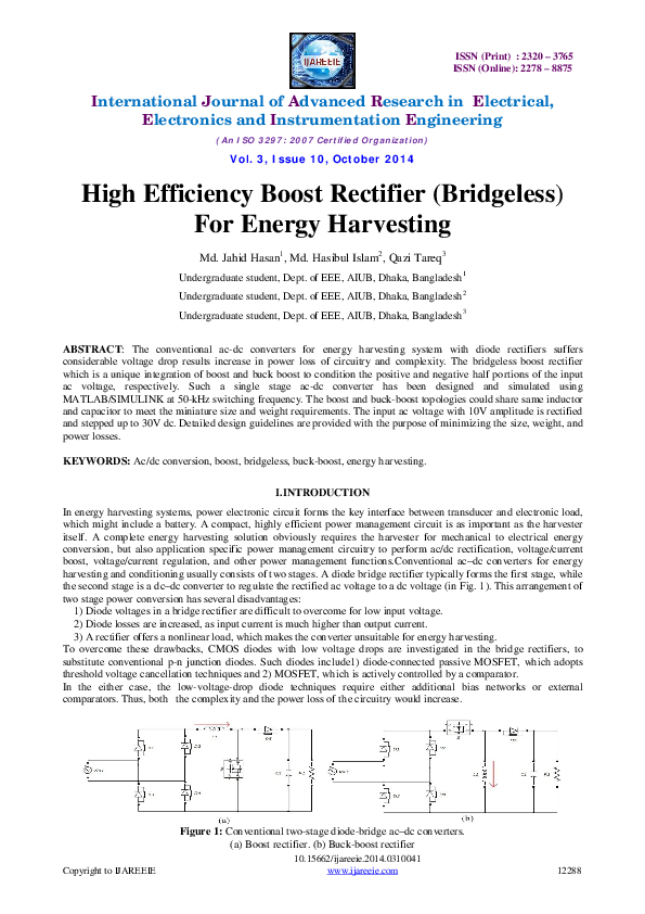 (PDF) High Efficiency Boost Rectifier (Bridgeless) For Energy Harvesting