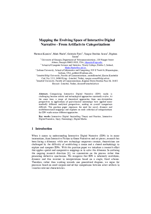 (PDF) Mapping the Evolving Space of Interactive Digital Narrative ...